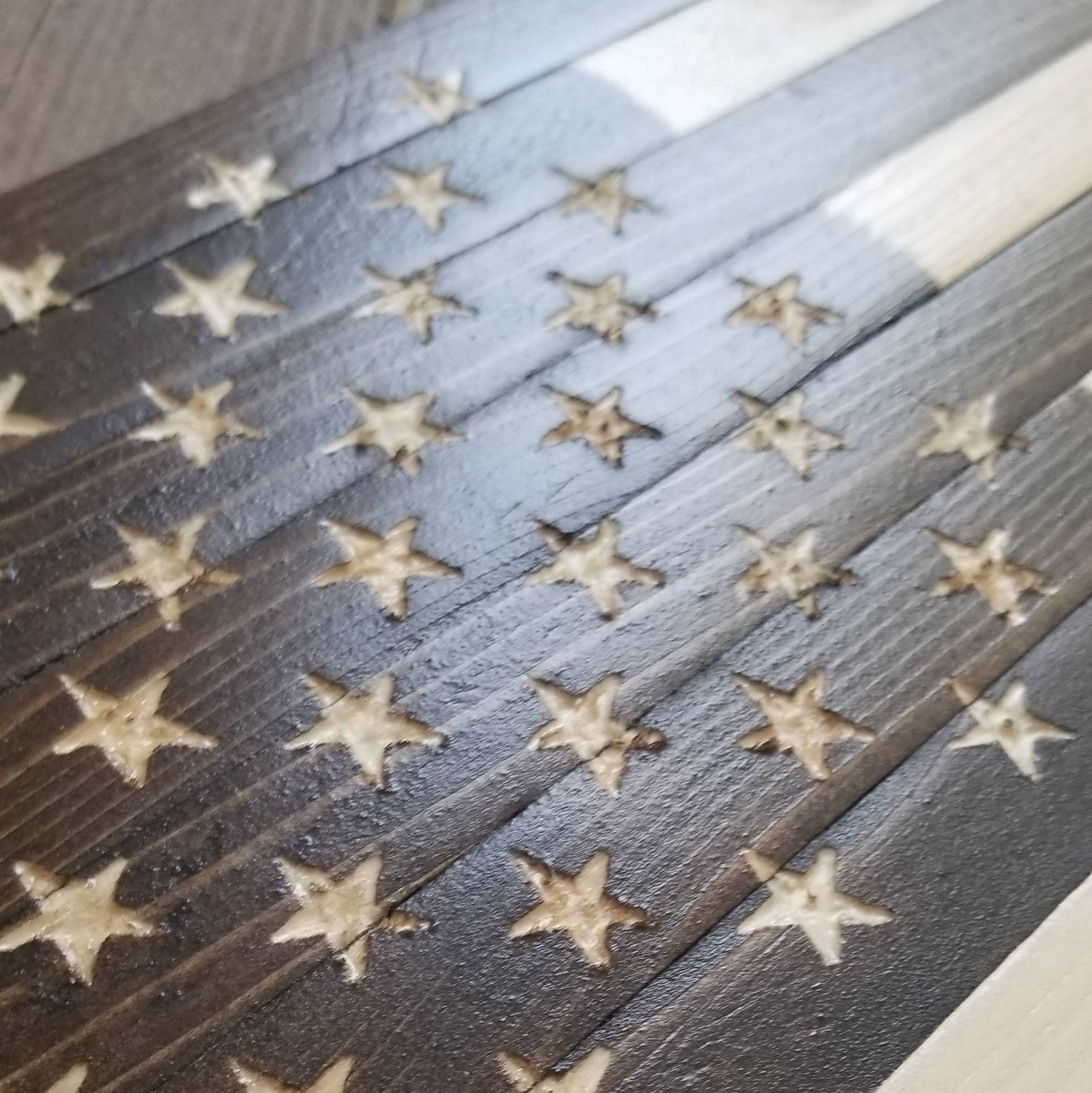 Rustic Natural Wood Stain Wooden American Flag Indoor / Outdoor Home ...