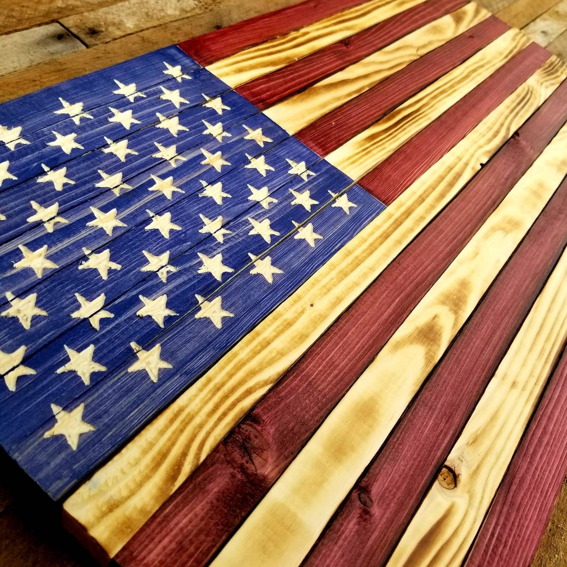 Hand Crafted Rustic Wooden American Flag Red White and Blue - Etsy