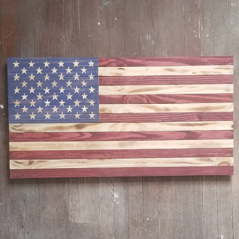 Rustic Wooden American Flag - Red, White and Blue Stain 37 X 20 - Etsy