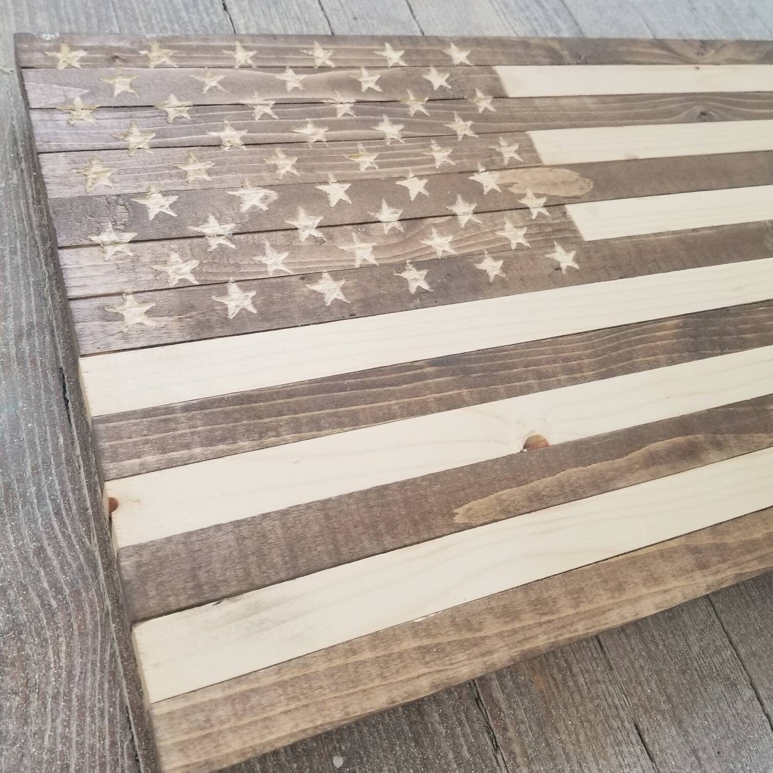 Rustic Natural Wood Stain Wooden American Flag Indoor / Outdoor Home ...