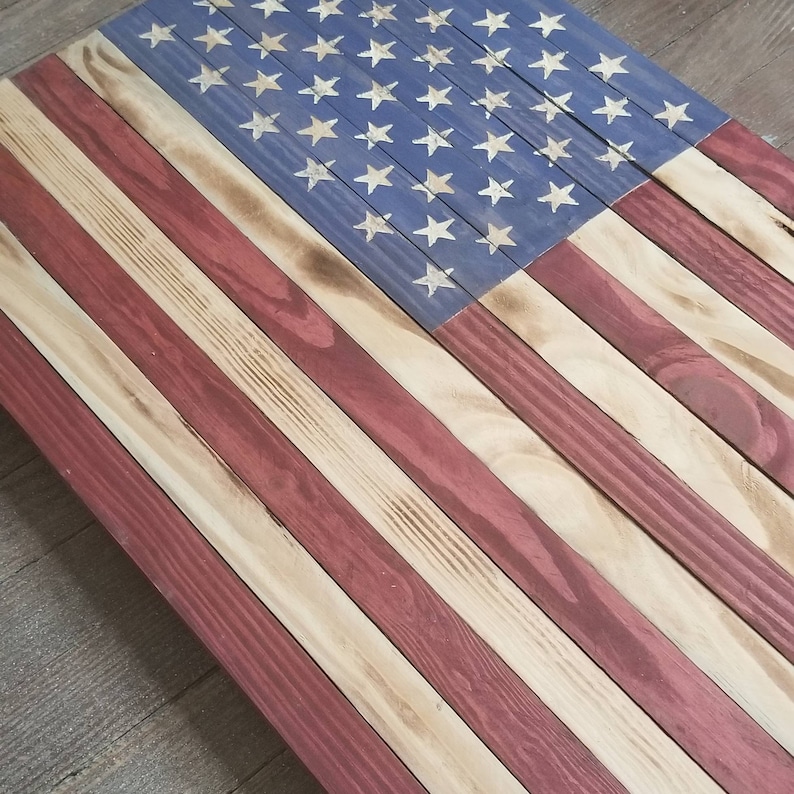 Rustic Wooden American Flag - Red, White and Blue Stain 37 X 20 - Etsy