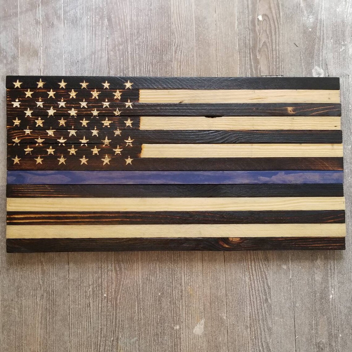 Police Thin Blue Line Wooden American Flag Large 37 X 20 - Etsy