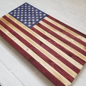 Hand Crafted Rustic Wooden American Flag - Red, White and Blue Wood ...