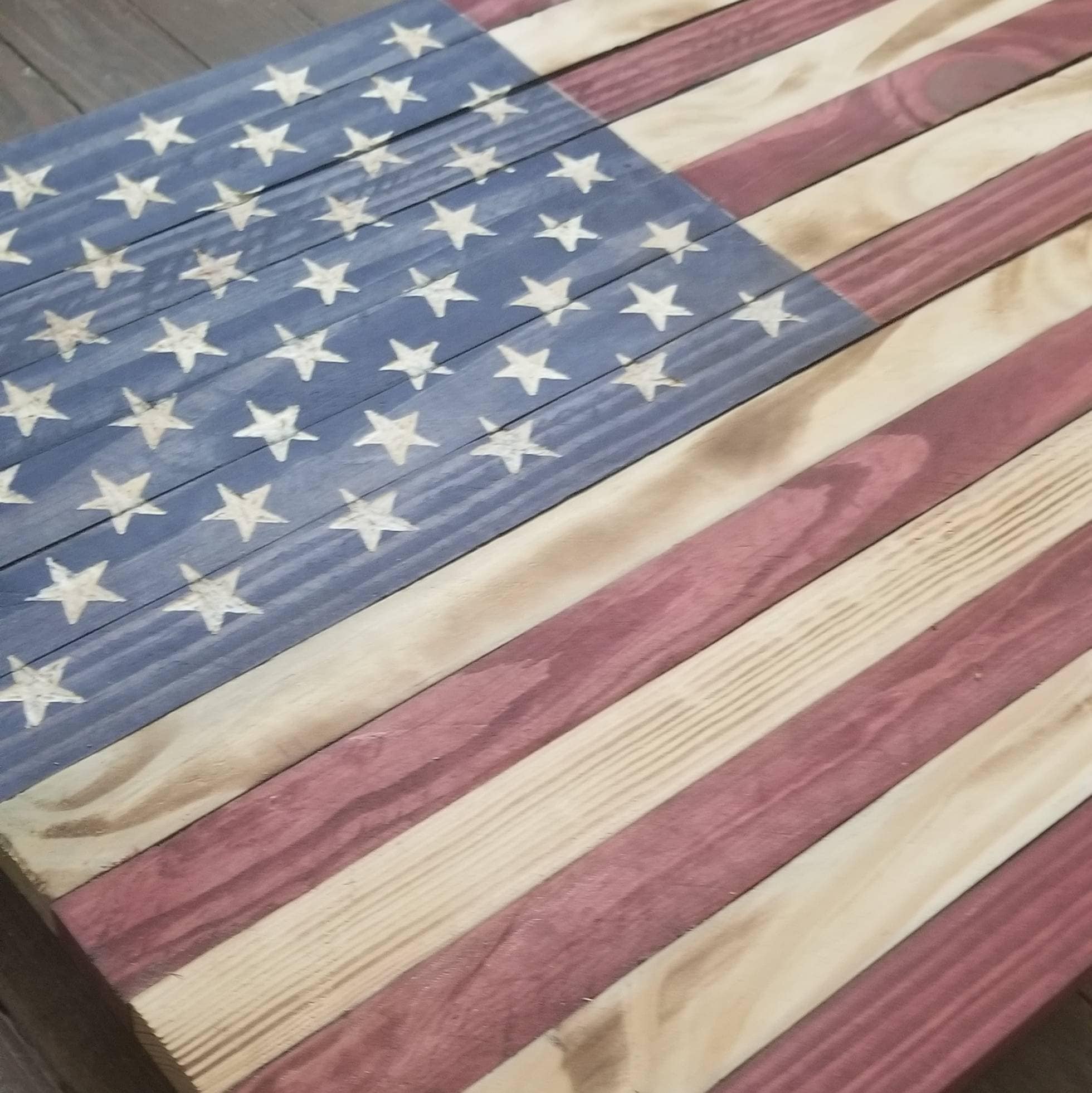 Rustic Wooden American Flag - Red, White and Blue Stain 37 X 20 - Etsy