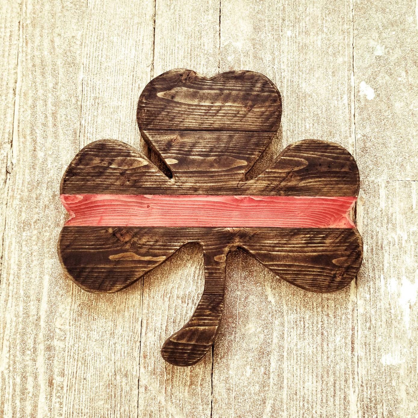 Firefighter Thin Red Line Shamrock Reclaimed Wood - Etsy