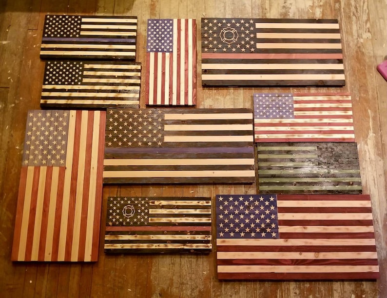 Rustic Wooden American Flag - Red, White and Blue Stain 37 X 20 - Etsy