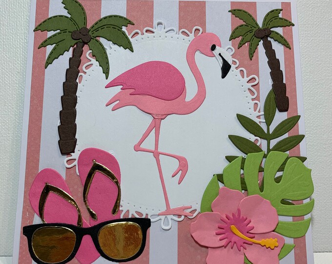 Fun in the Tropics Card, Flamingo Tropical Card, Flip Flops and ...