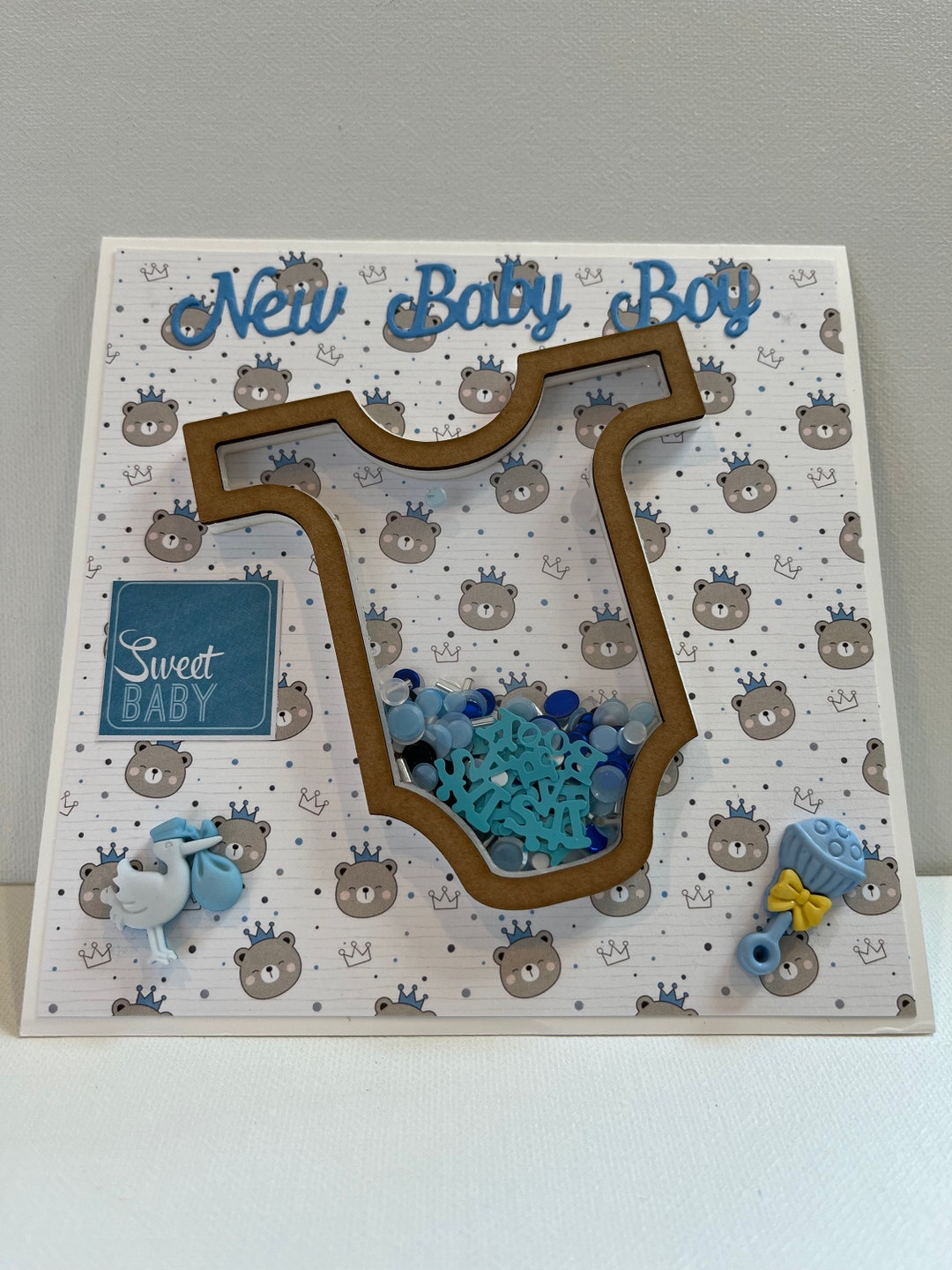 New Baby Boy Card, Baby Shaker Card, Baby Shower Shaker Card, 3D Baby ...