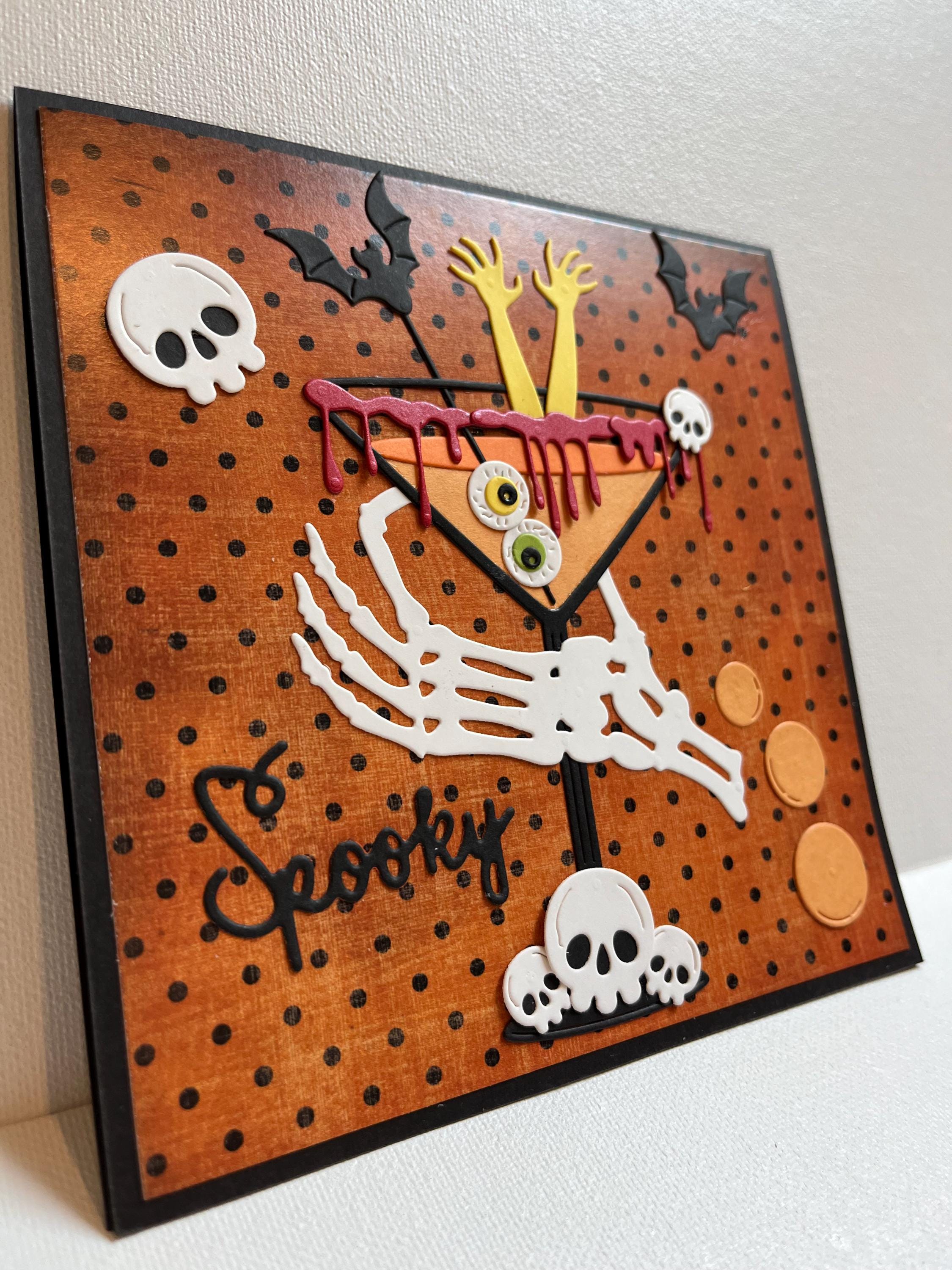 Spooky Halloween Card, Witches Brew With Eyeballs Skulls and Witch Hats ...