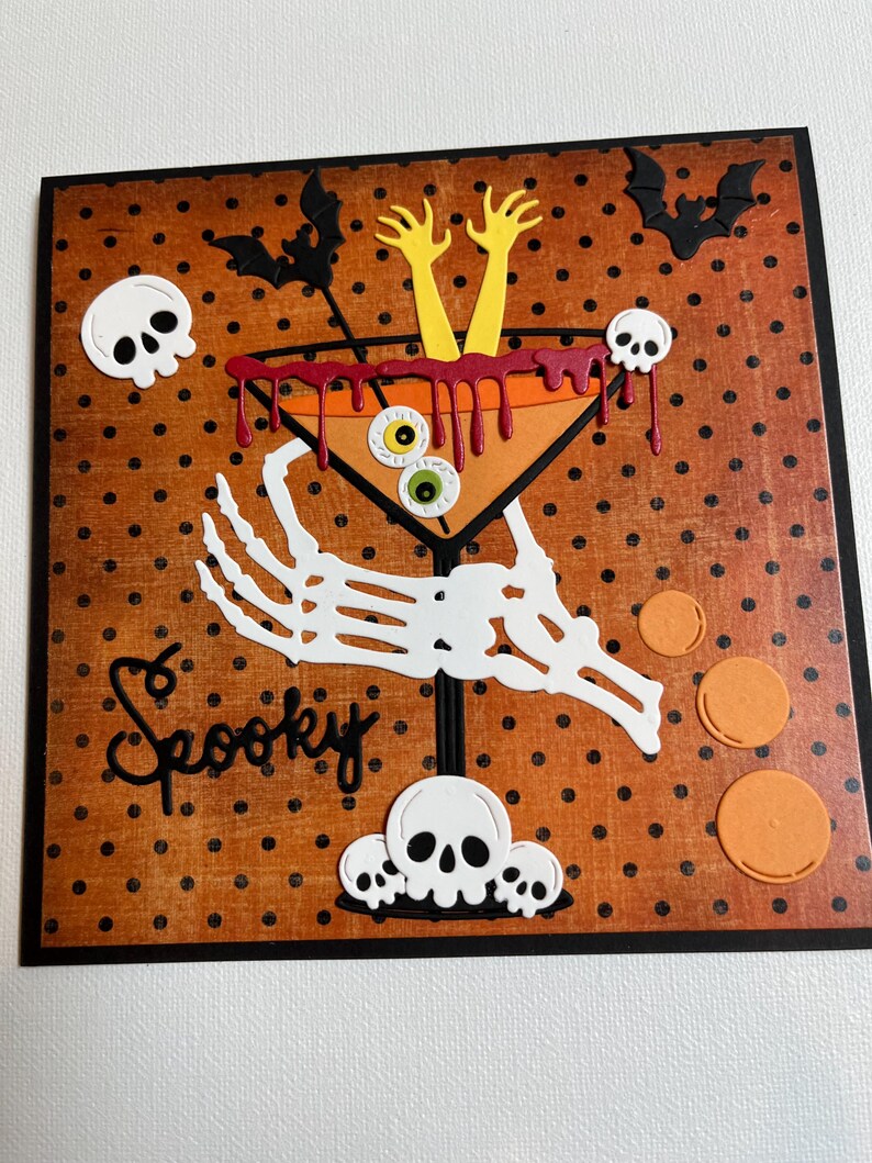 Spooky Halloween Card, Witches Brew With Eyeballs Skulls and Witch Hats ...
