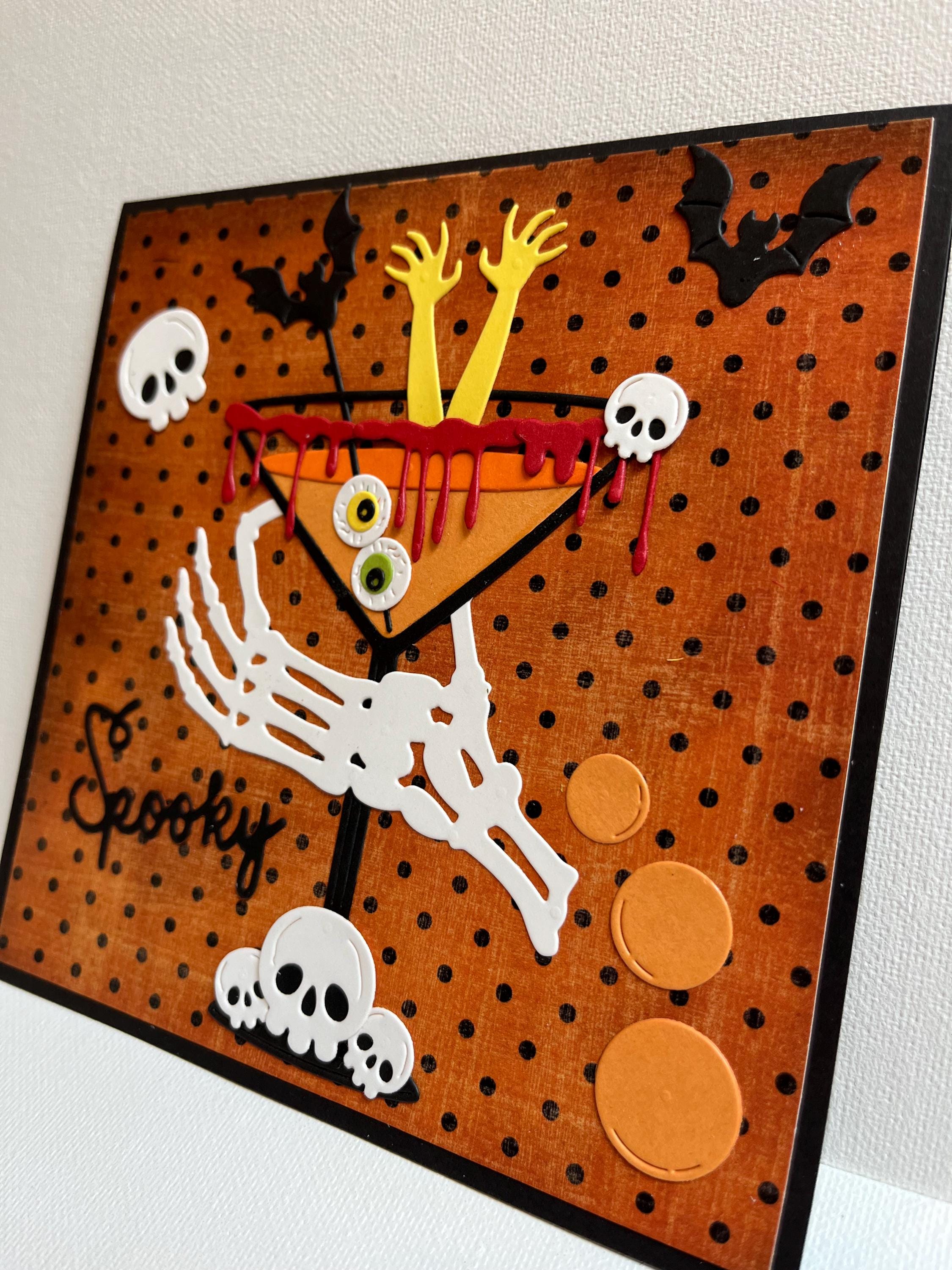 Spooky Halloween Card, Witches Brew With Eyeballs Skulls and Witch Hats ...