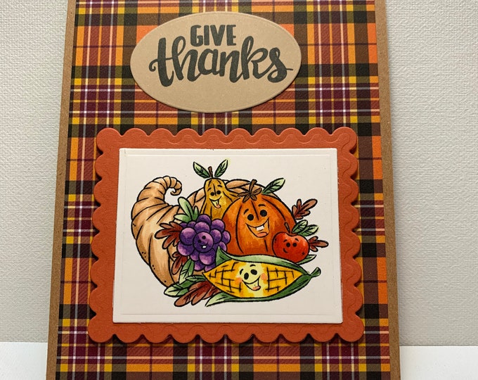 Give Thanks Card, 3D Thanksgiving Card, Cornucopia Give Thanks Card ...