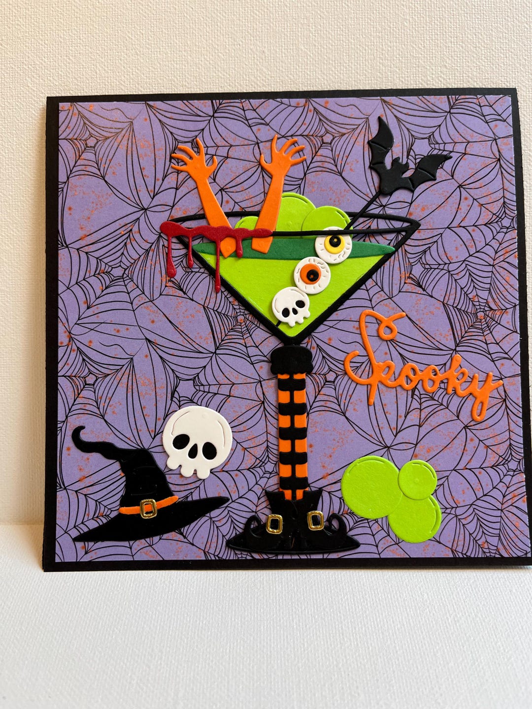 Spooky Halloween Card, Witches Brew With Eyeballs Skulls and Witch Hats ...