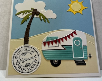 Retirement Card, "camping on the Beach" Retirement Card, Handmade ...