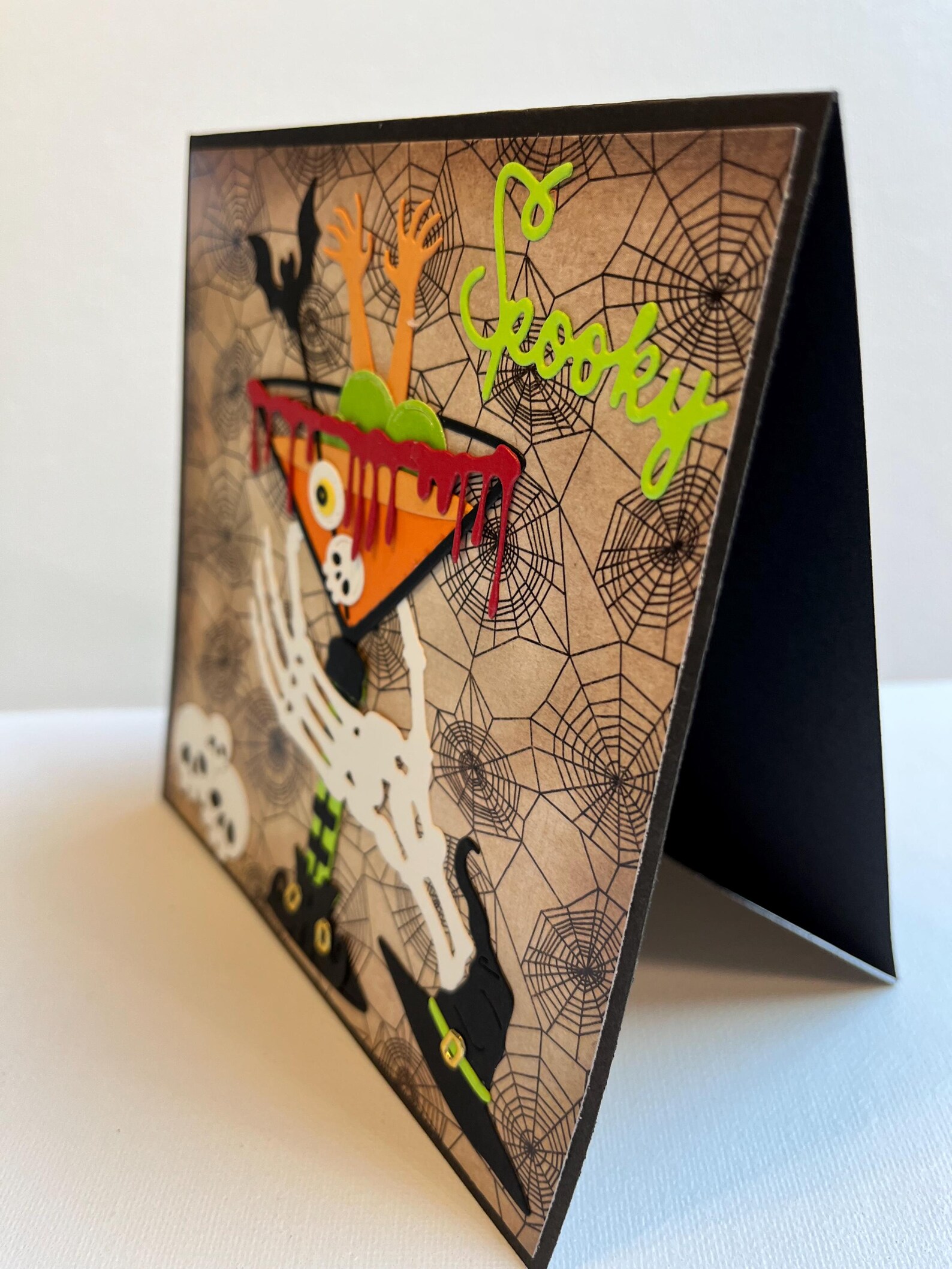 Spooky Halloween Card, Witches Brew With Eyeballs Skulls and Witch Hats ...