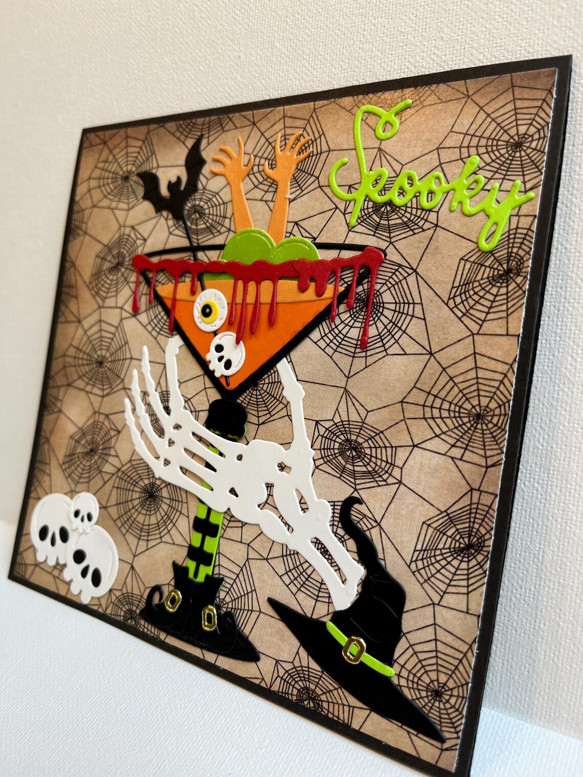Spooky Halloween Card, Witches Brew With Eyeballs Skulls and Witch Hats ...