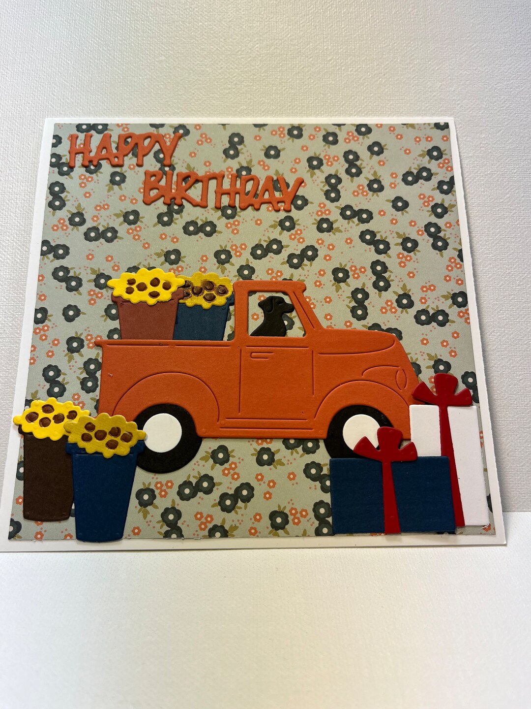 Happy Birthday Card, Truck, Flowers and Dog Birthday Card, Fall ...