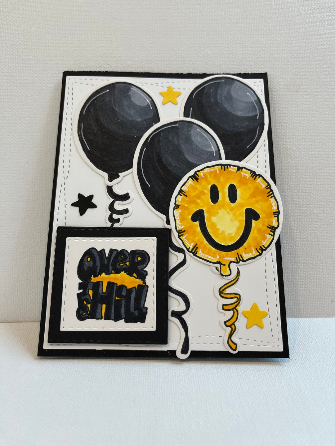 Over the Hill Birthday Card, Black Balloons Card, Handmade Birthday ...