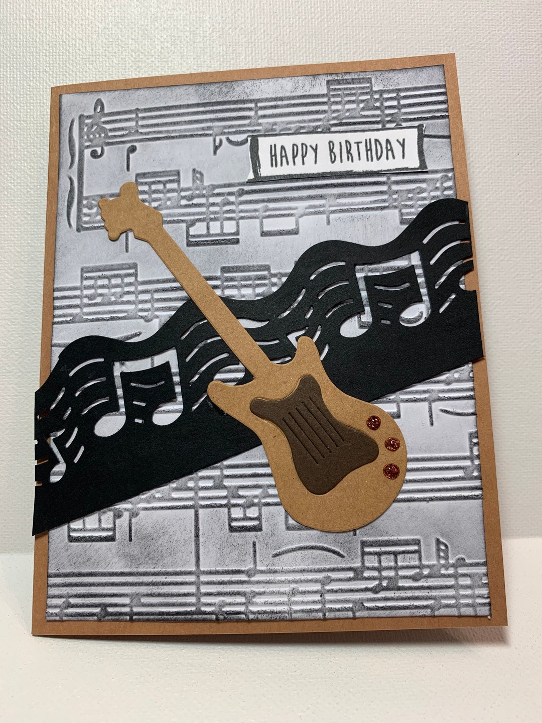 Guitar Birthday Card: Embossed Music Notes for Music Lover - Etsy