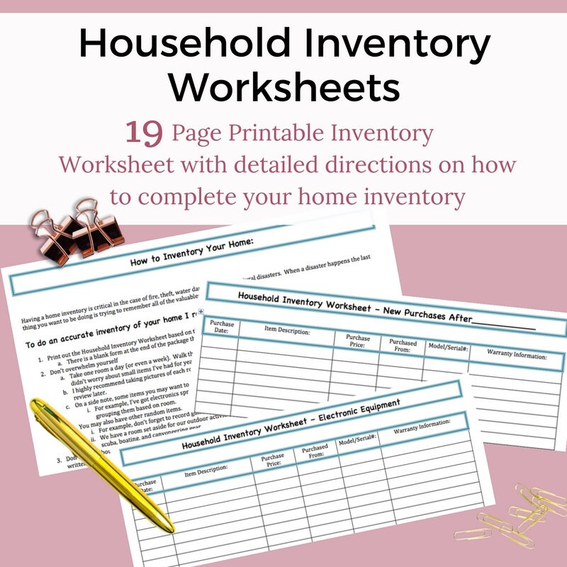 Home Inventory Kit Worksheet Printable | Etsy
