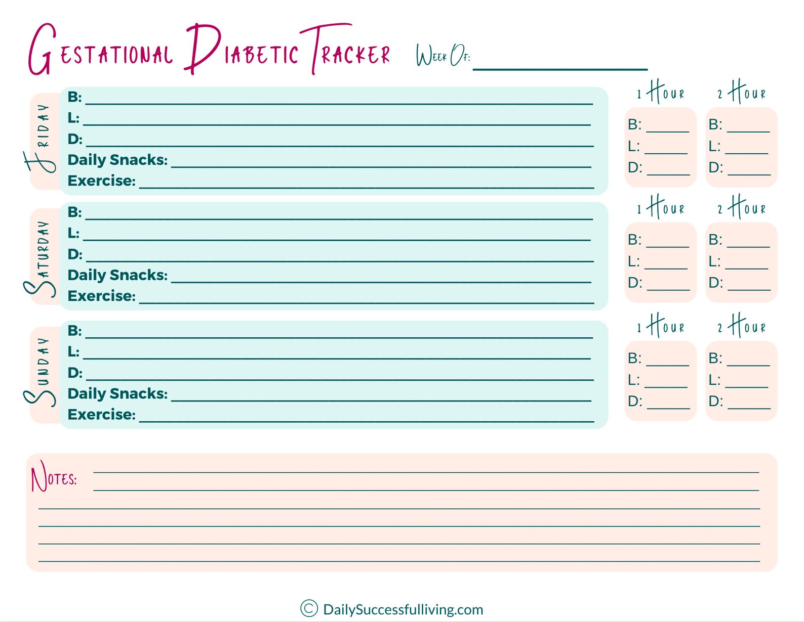 Gestational Diabetes Blood Sugar Meal Tracker Printable Etsy