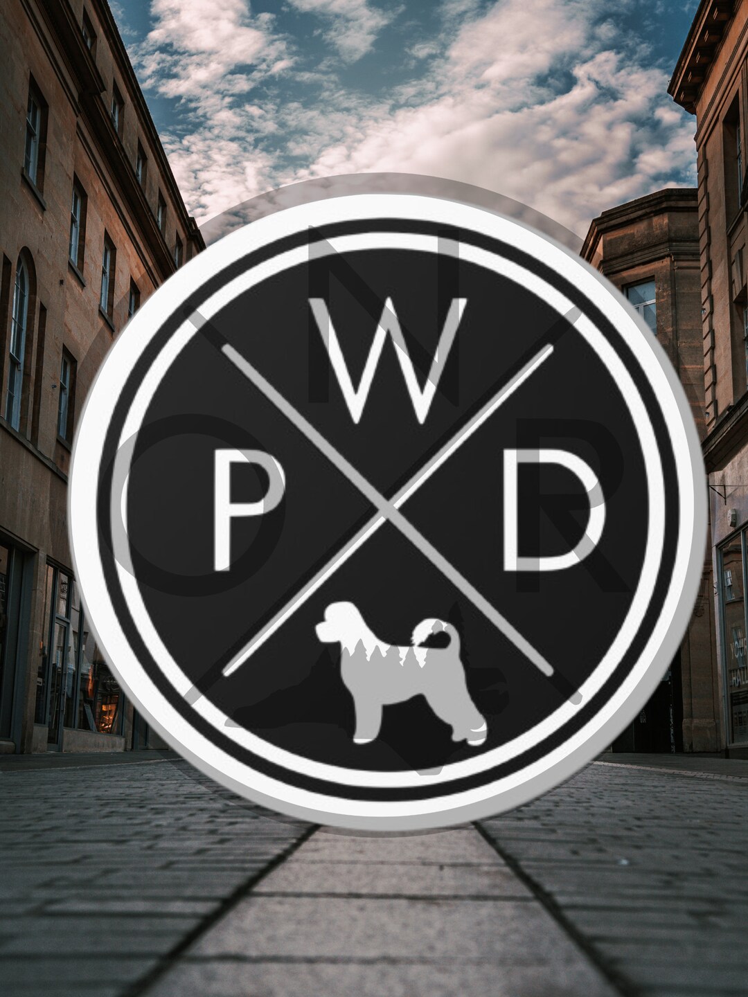 Minimalist PWD Portuguese Water Dog Crossed Lines Round Vinyl Sticker ...