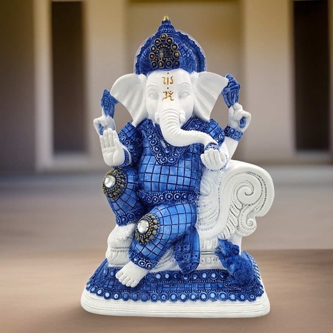 White & Blue Ganesh Meditation Statue. Perfect Gift for the Home ...