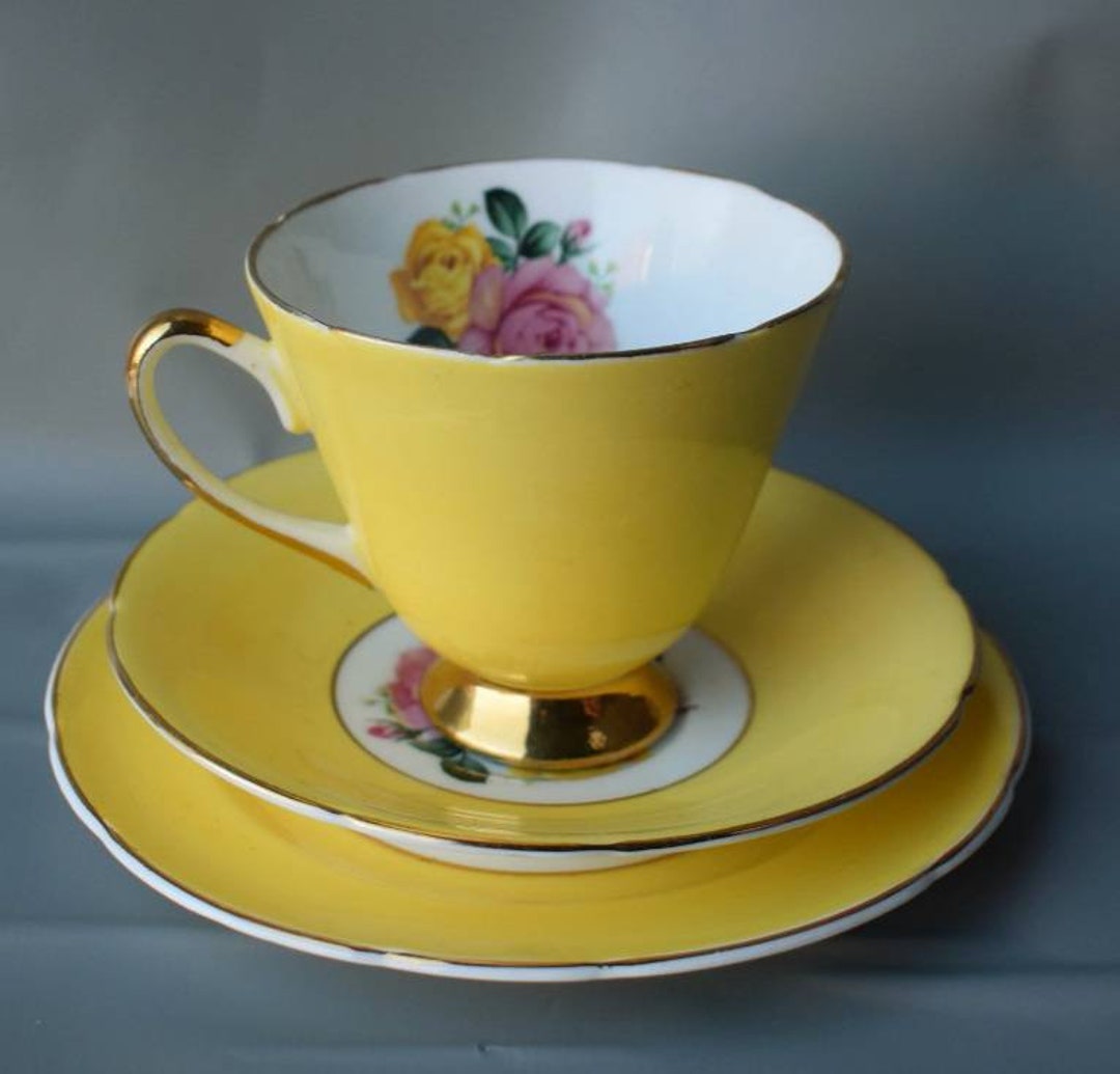 Yellow and Pink Roses Tea Cup Set Trio - Etsy