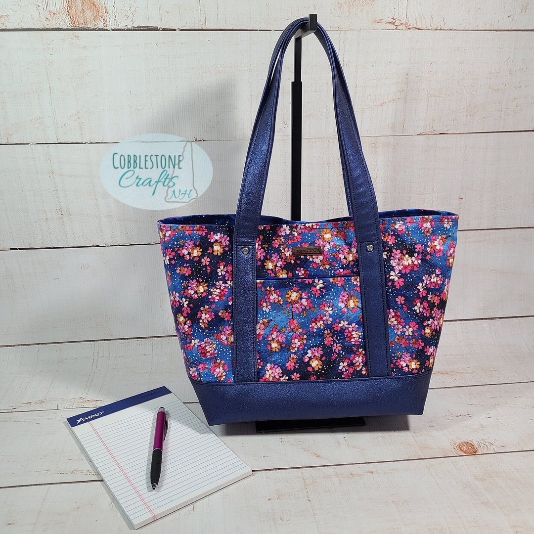 Navy Blue Floral Tote - Petite Tote - Teacher Tote - Etsy