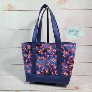 Navy Blue Floral Tote - Petite Tote - Teacher Tote - Etsy