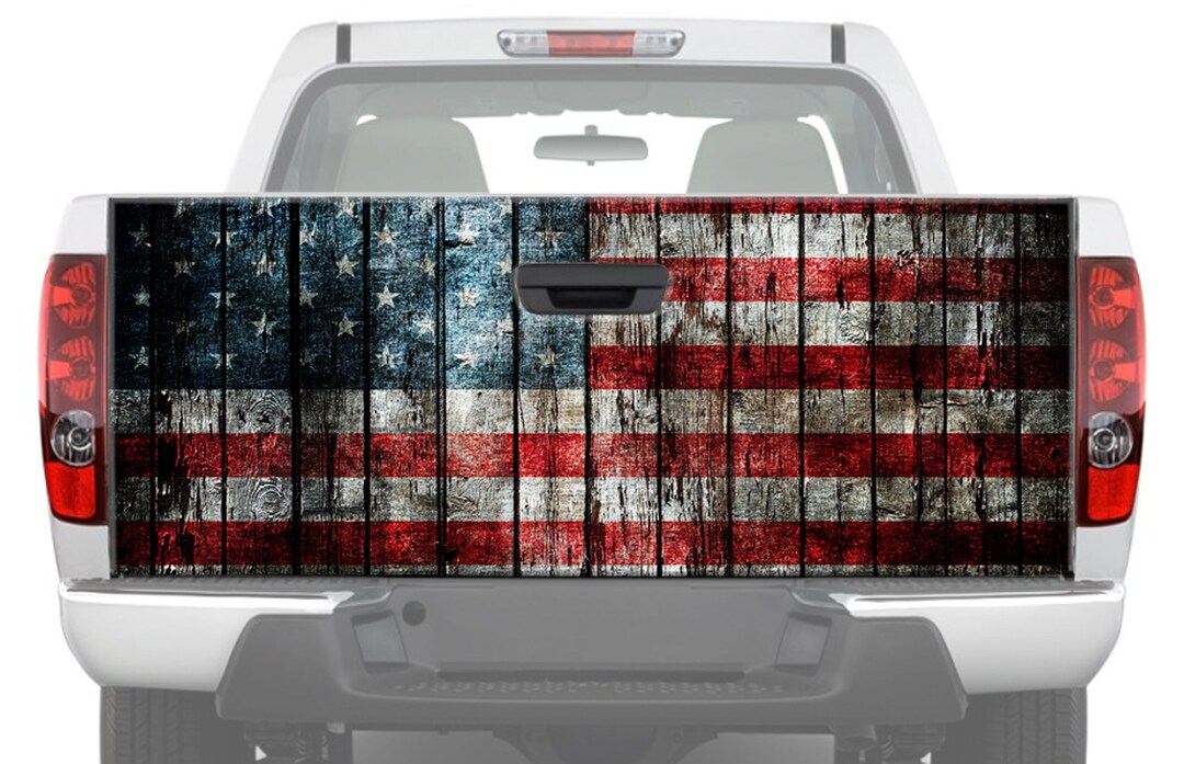 Rustic American Flag Retro Wooden Style Truck Tailgate Graphics Rear ...