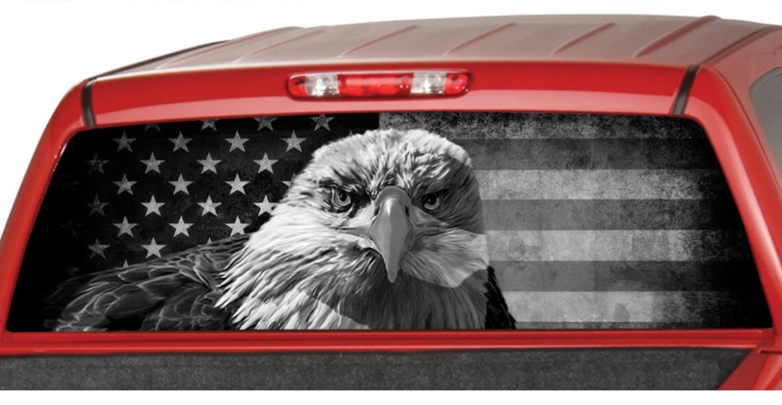 American Eagle Flag Banner B&W Rear Window Graphic Decal Tint - Etsy
