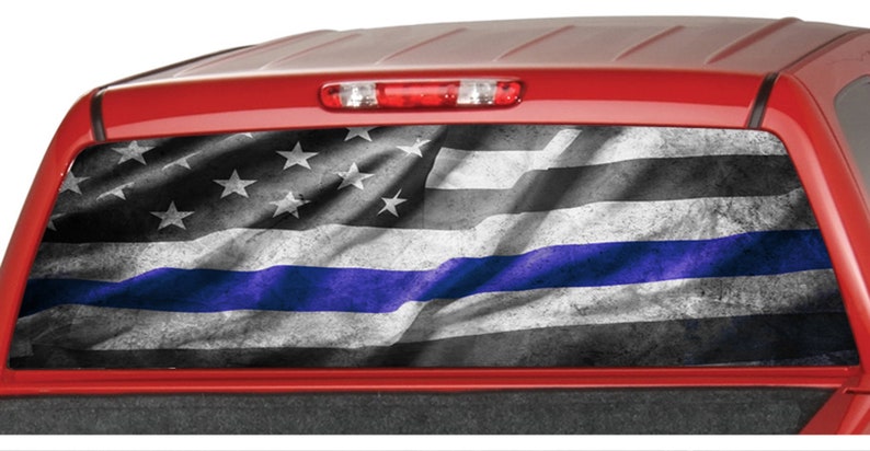 Waving American Police Flag B&W Thin Blue Line USA Rear Window - Etsy