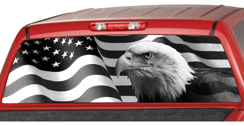 AMERICAN EAGLE Flag B/W Rear Window Graphic Decal Tint Perf | Etsy