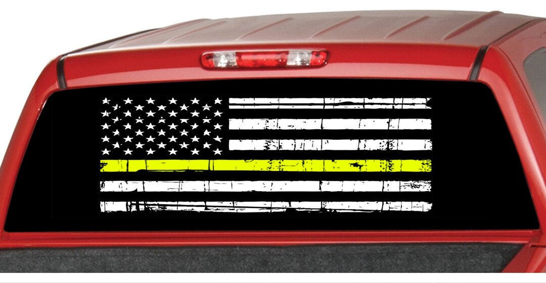 American Flag Yellow Thin Line Tow Wrecker Truck Rear Window Graphics ...