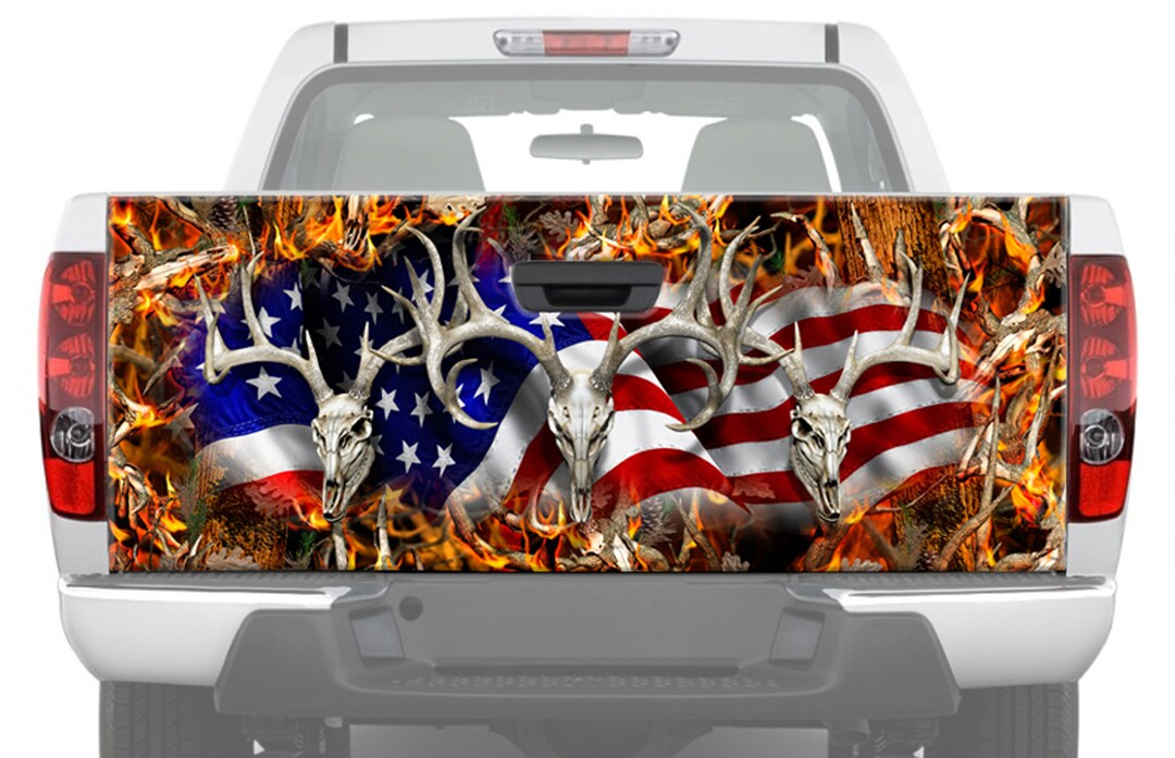 American Waving Flag Buck Skull Blaze Hunting Camouflage Truck Rear ...