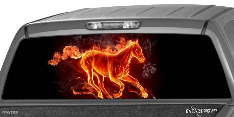 Flaming Running fire horse Rear Window Graphic Decal Tint Perf | Etsy
