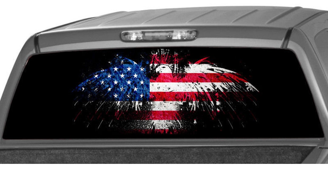 AMERICAN FLAG EAGLE Rear Window Graphic Decal Tint Perf Sticker for ...