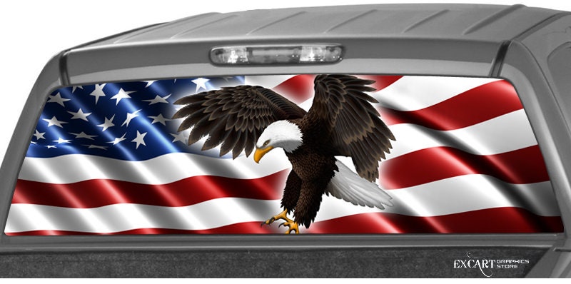 Waving American Flag With Bald Eagle Rear Window Graphic Decal - Etsy