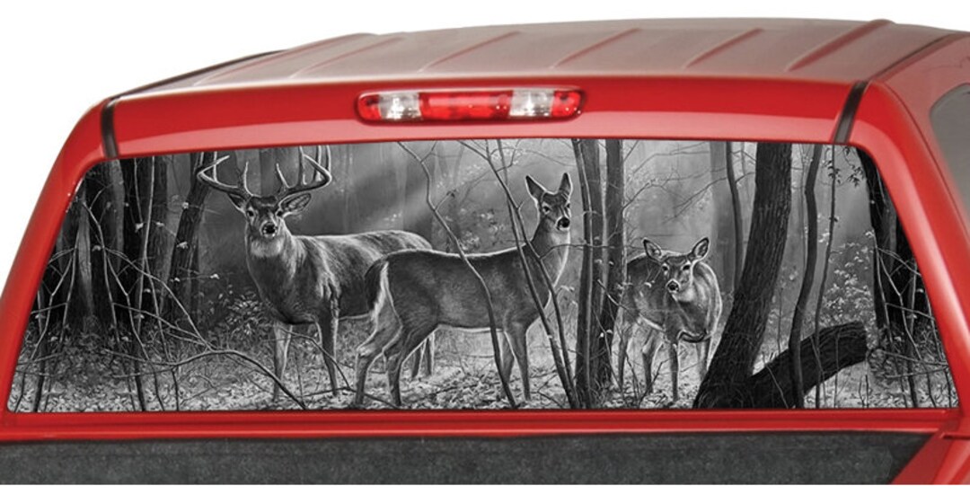 Whitetail Deer Family in the Wild B&W Rear Window Graphic Decal Tint ...