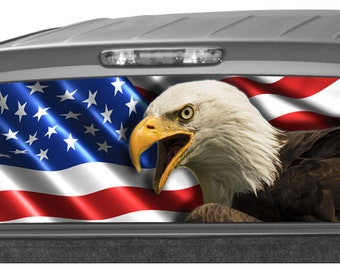 AMERICAN EAGLE Flag B/W Rear Window Graphic Decal Tint Perf | Etsy