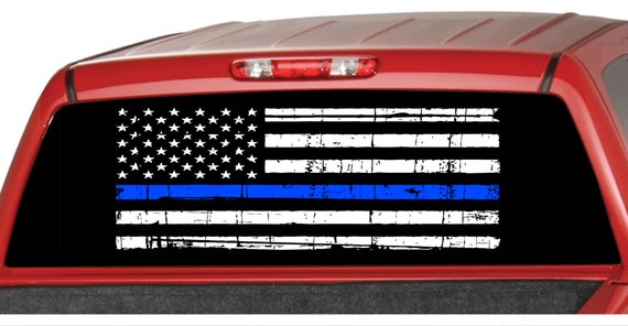 American Flag Blue Thin Line Police Rear Window Graphics | Etsy