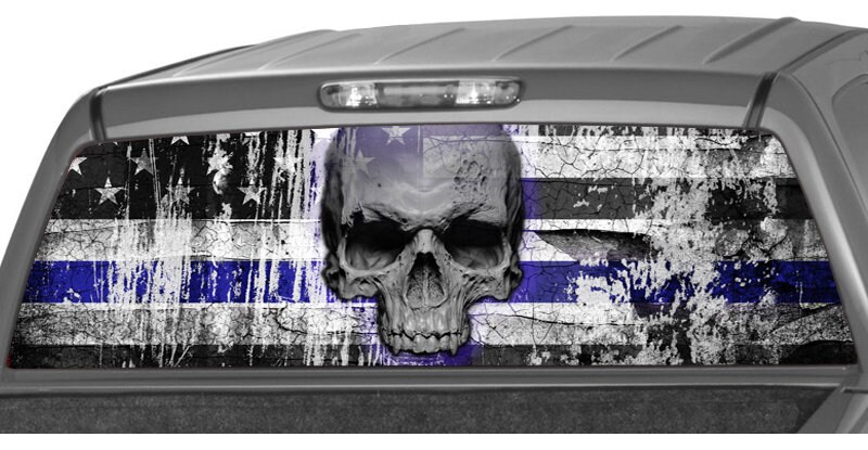 American Flag Punisher Skull B&W Police Thin Blue Line Rear - Etsy