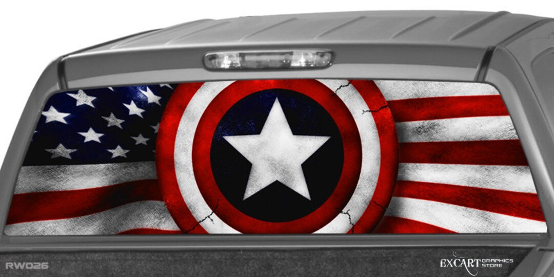 American Flag and Shield Patriotic Rear Window Graphic Decal Tint Perf ...
