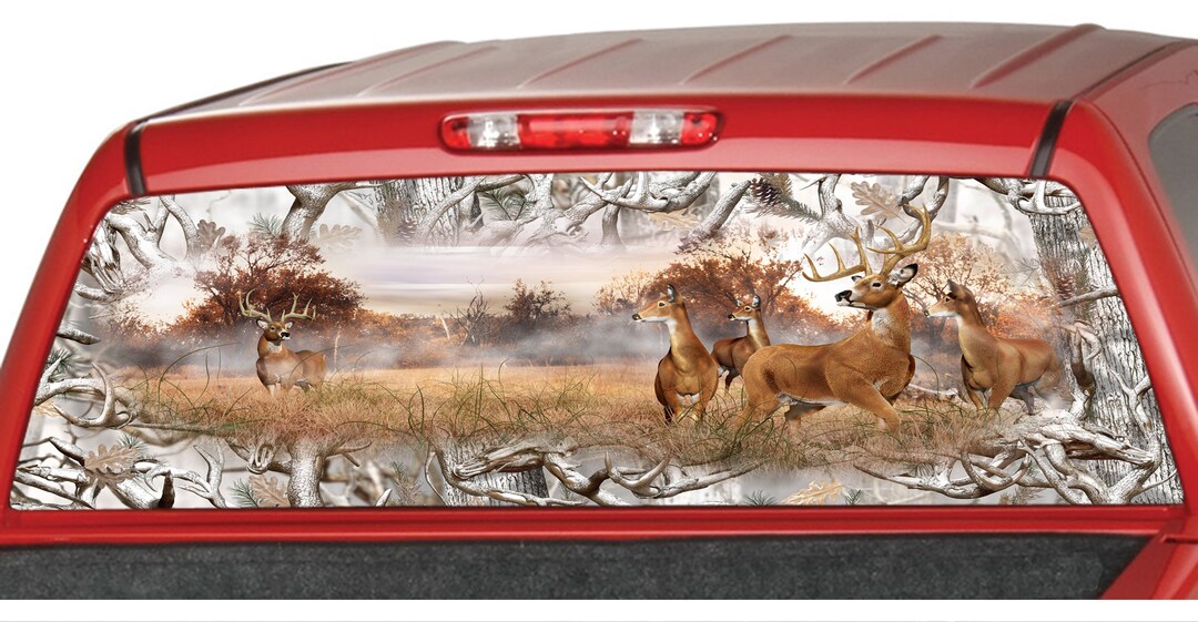 Whitetail Buck Skull Oak Ambush Snow Camo Hunting Rear Window Graphic ...
