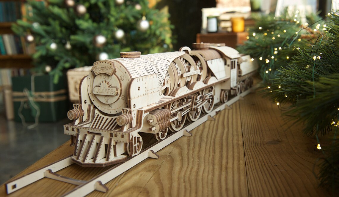V-express Steam Train by Ugears Build Your Own Moving Wooden - Etsy UK