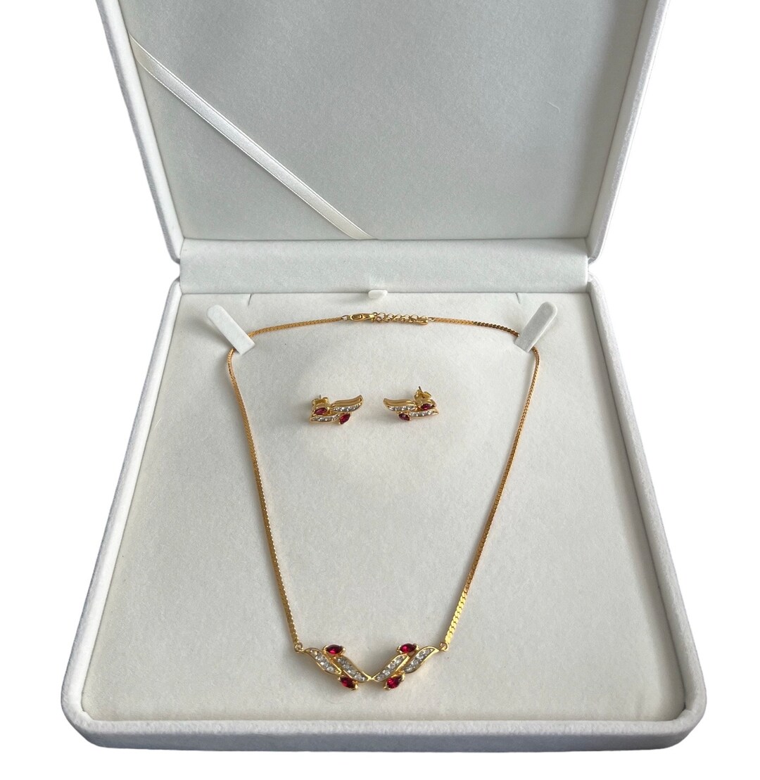 Vintage Butler Simulated Ruby Necklace and Earrings Set: 1970s Wedding ...