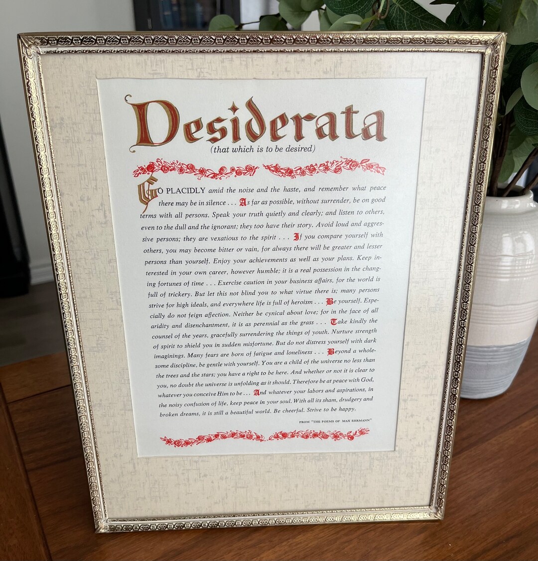 Desiderata Print in Vintage Frame, Inspirational Poems, Inspirational ...
