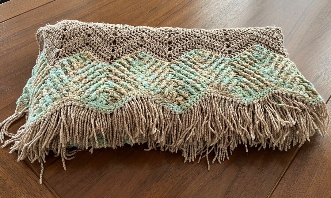 Vintage Afghan, Green Afghan, Handmade Blanket, Retro Throw, Couch Sofa ...