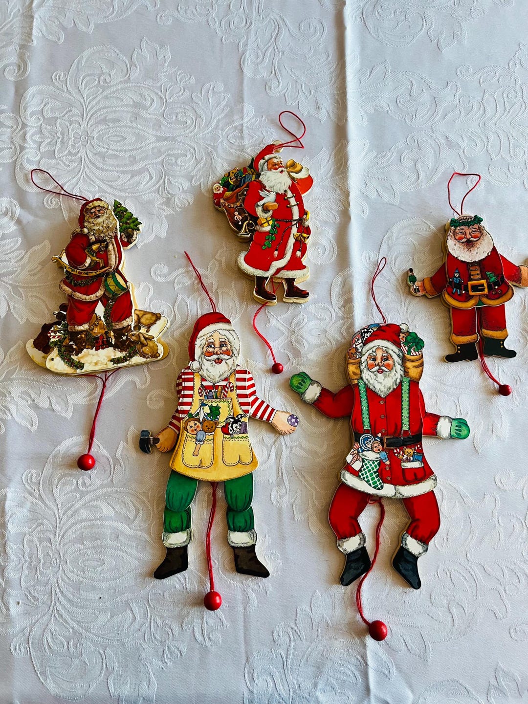 Vintage Christmas Decorations, Pull Toy Santa Ornaments, Pull String ...